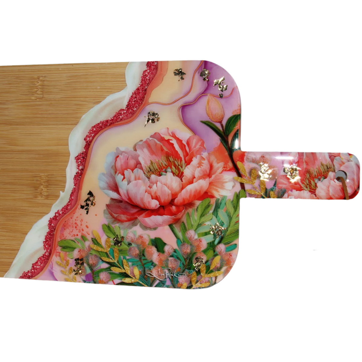 Large Resin Bamboo Platter - Coral Peony – Lisa Pollock